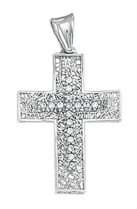 T4043 Βαπτιστικός σταυρός λευκόχρυσος για κορίτσι Κ14 με χιαστή πλέξη με άσπρες πέτρες ζιργκόν ...